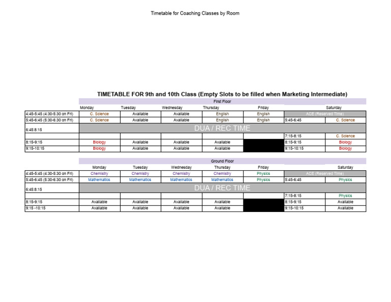 ILD Coaching Classes - Timetable (For Students) | PDF