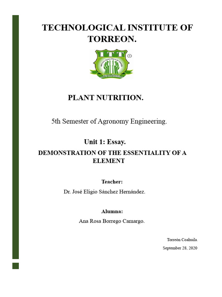 Plant Nutrition Essay | PDF | Plant Nutrition | Nutrients