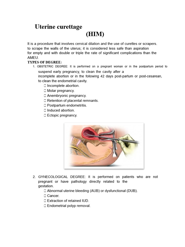Uterine Curettage | PDF | Mammalian Pregnancy | Diseases And Disorders