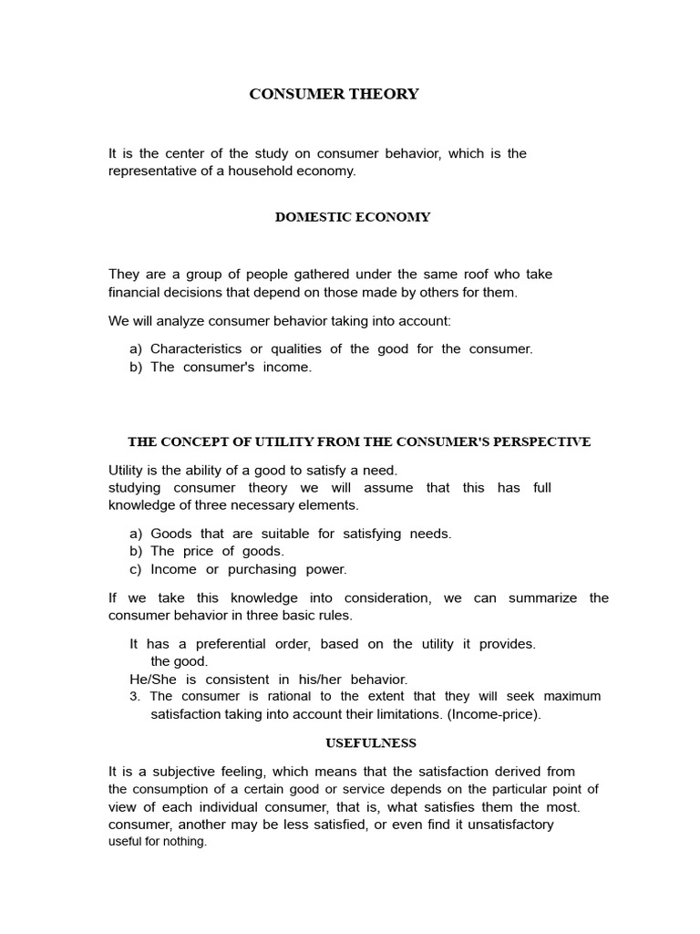 Consumer Theory | PDF | Utility | Goods