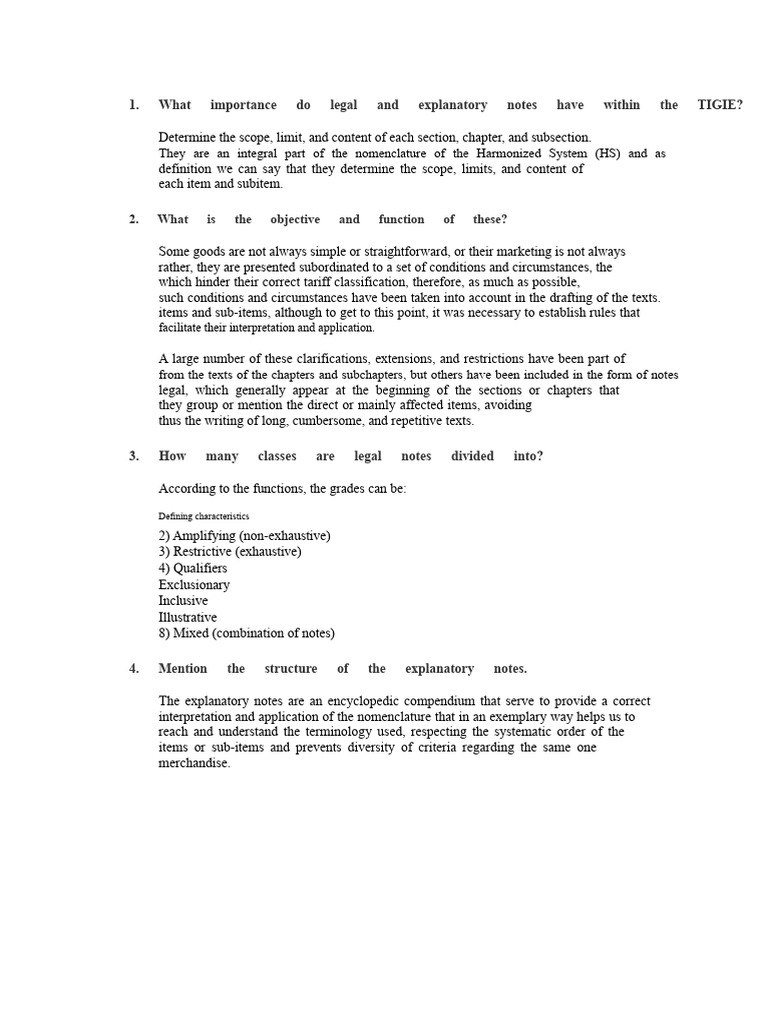 What Importance Do Legal and Explanatory Notes Have Within The TIGIE? | PDF