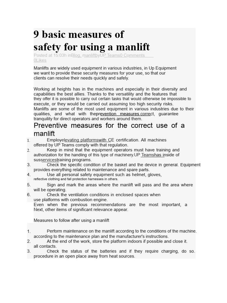 9 Essential Safety Tips for Manlifts | PDF | Personal Protective ...