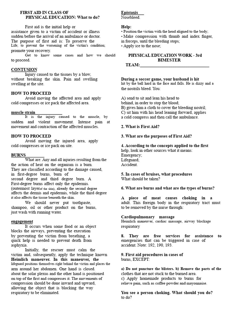 First Aid in Physical Education Class | PDF | First Aid | Burn