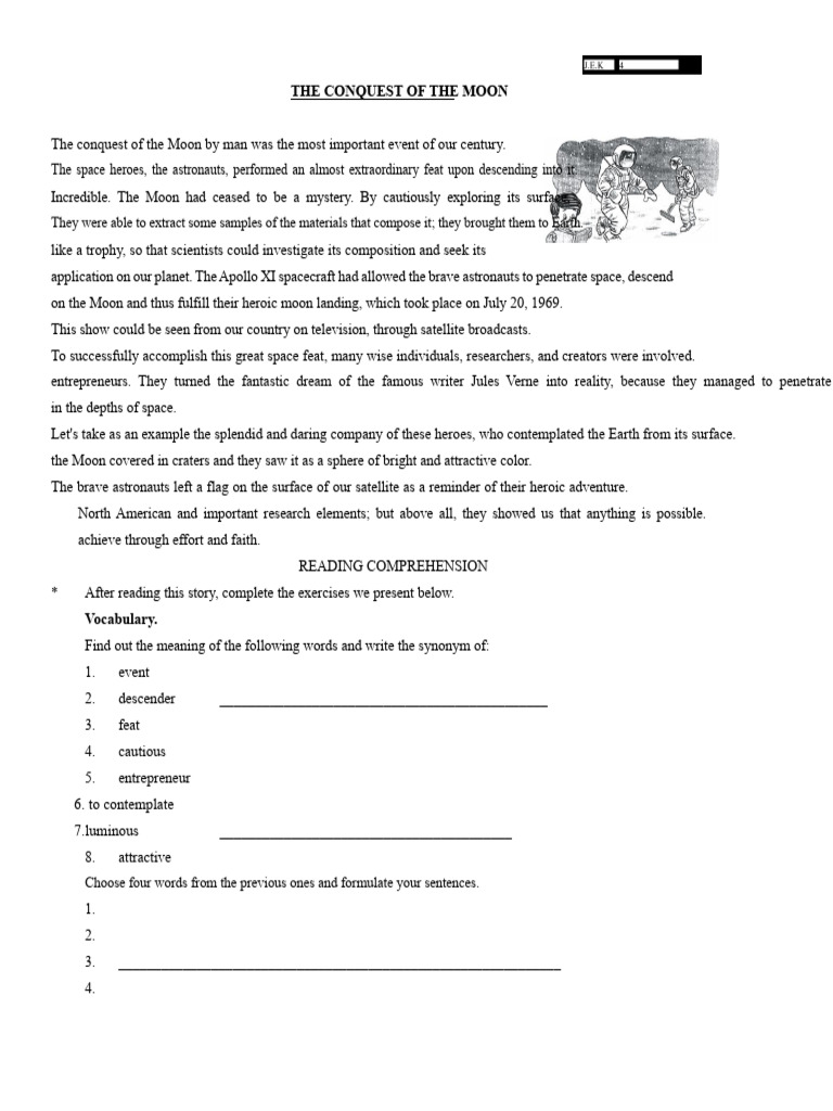 Reading Comprehension Week 5 | PDF | Moon | Moon Landing