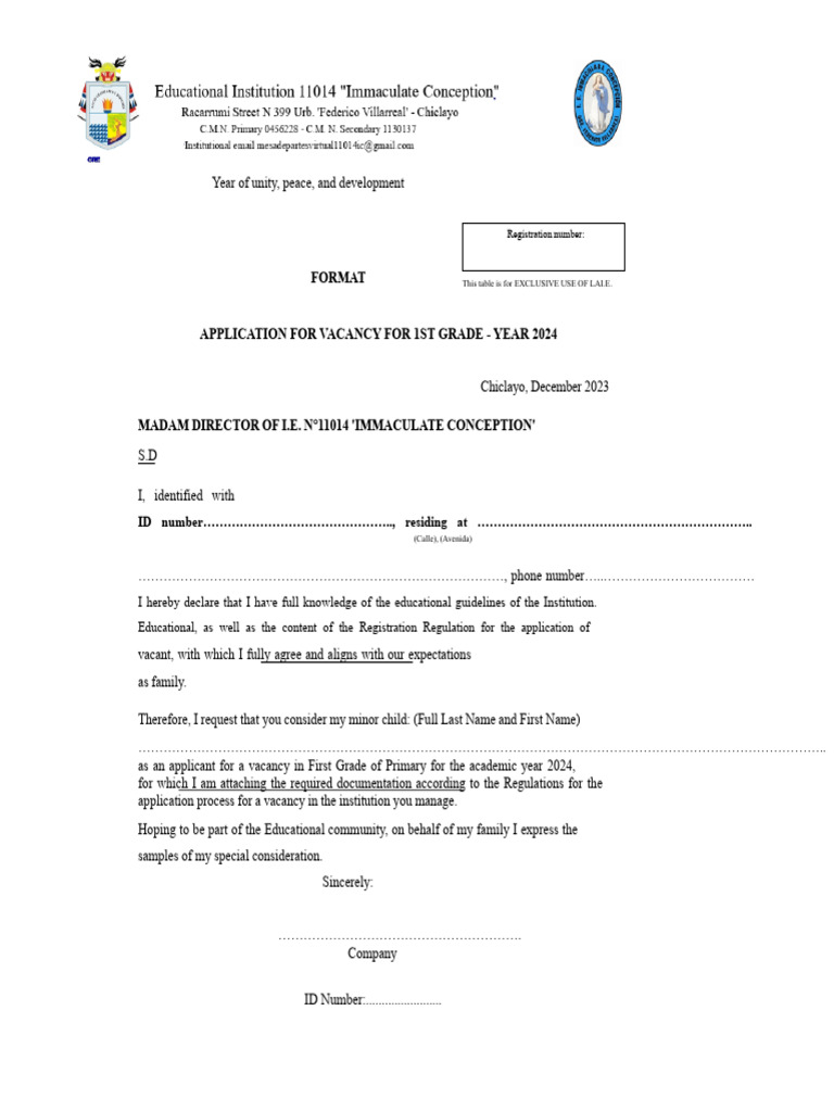 Application For Vacancy 2024 - 1ST Grade | PDF