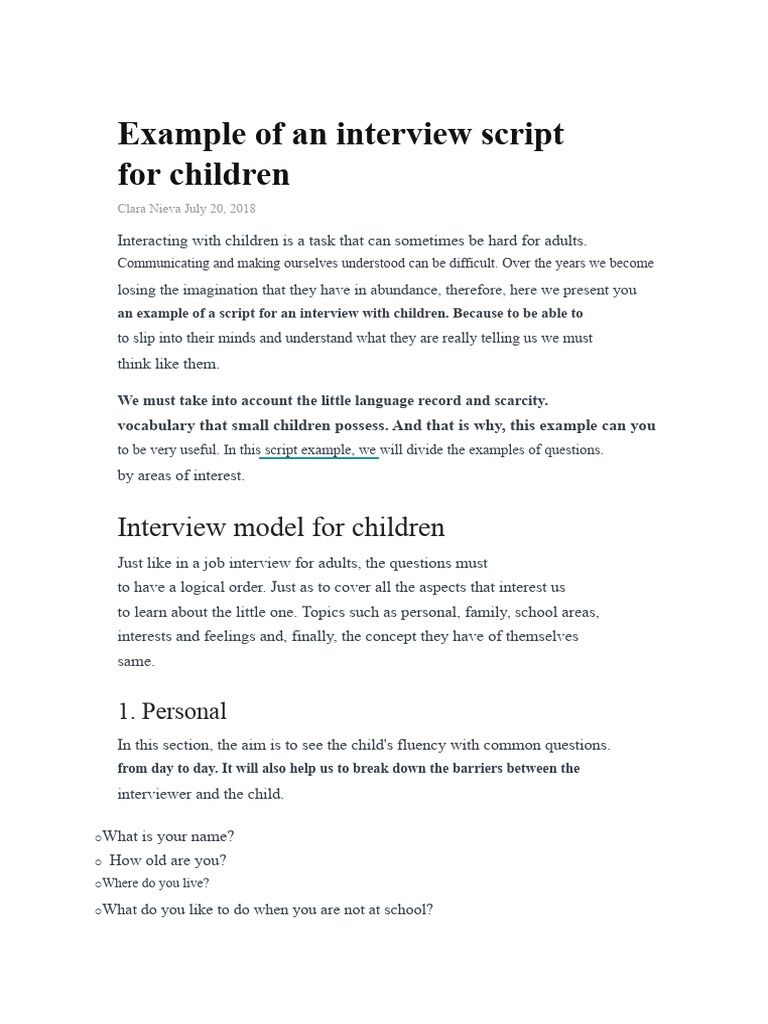 Example of A Script For A Children's Interview | PDF | Feeling | Social ...
