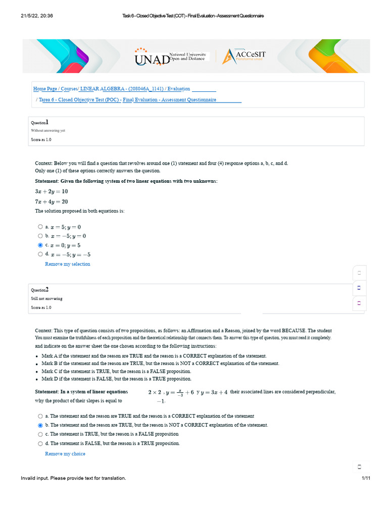 Task 6 - Closed Objective Test (POC) - Final Evaluation - Assessment ...