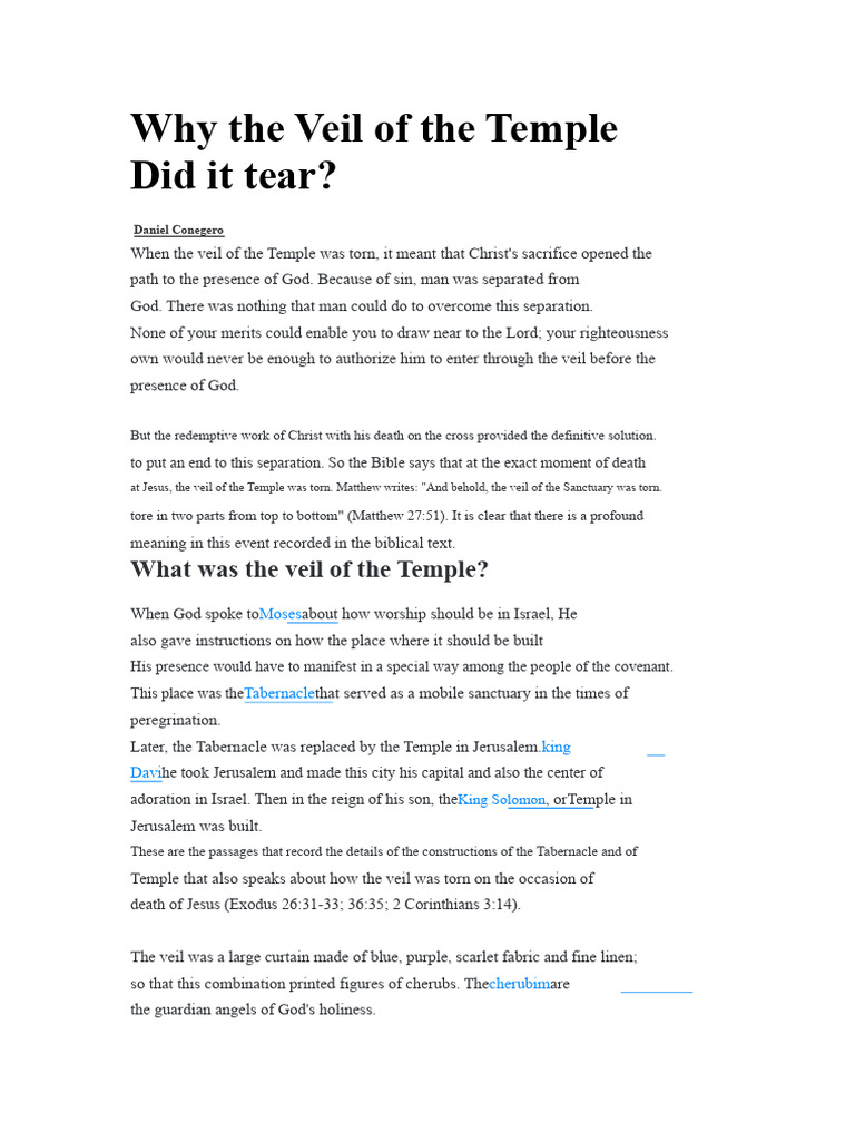 Why The Temple Veil Was Torn | PDF | Holy Of Holies | Temple In Jerusalem