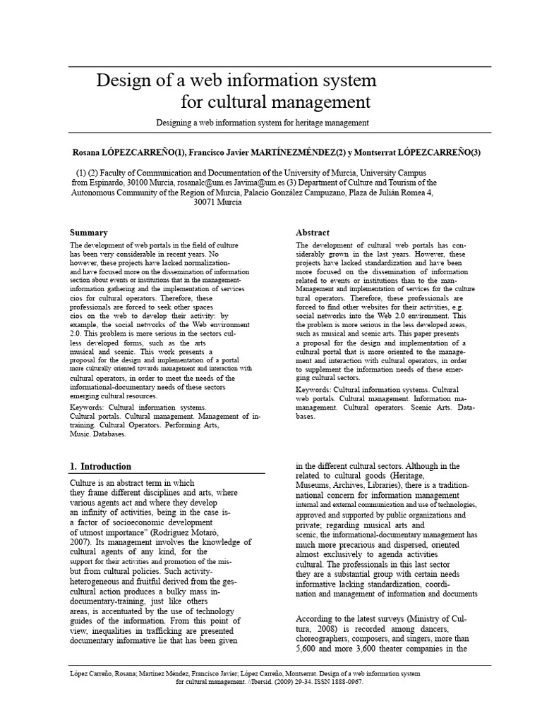 Design of A Web Information System For Cultural Management | PDF | Mail