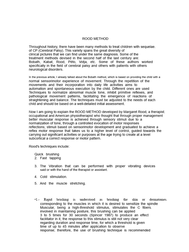 Rood Method for Cerebral Palsy Therapy | PDF | Skeletal Muscle ...