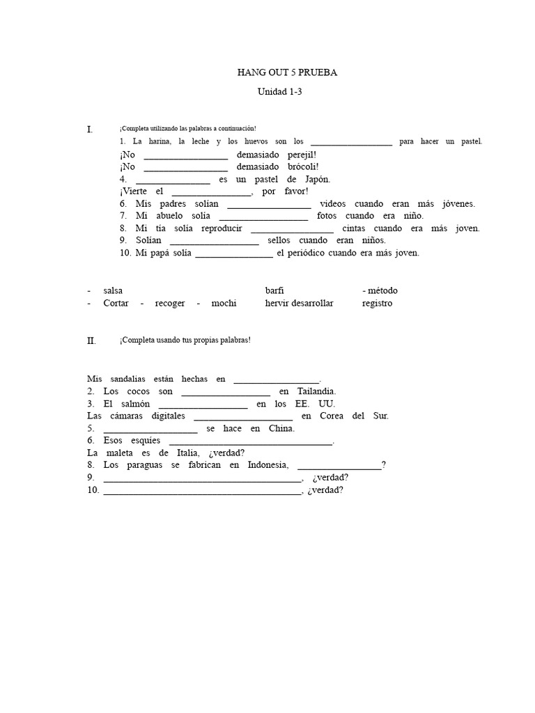 Ejercicios de vocabulario y gramática | PDF