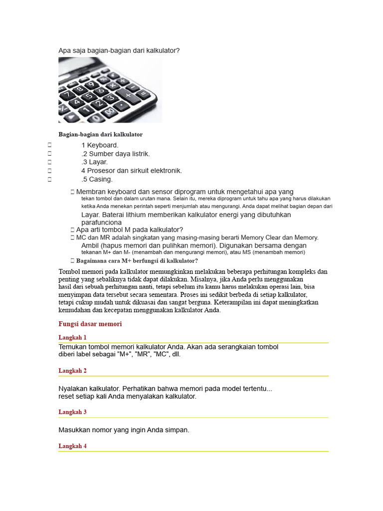 Apa Saja Bagian-Bagian Dari Kalkulator | PDF