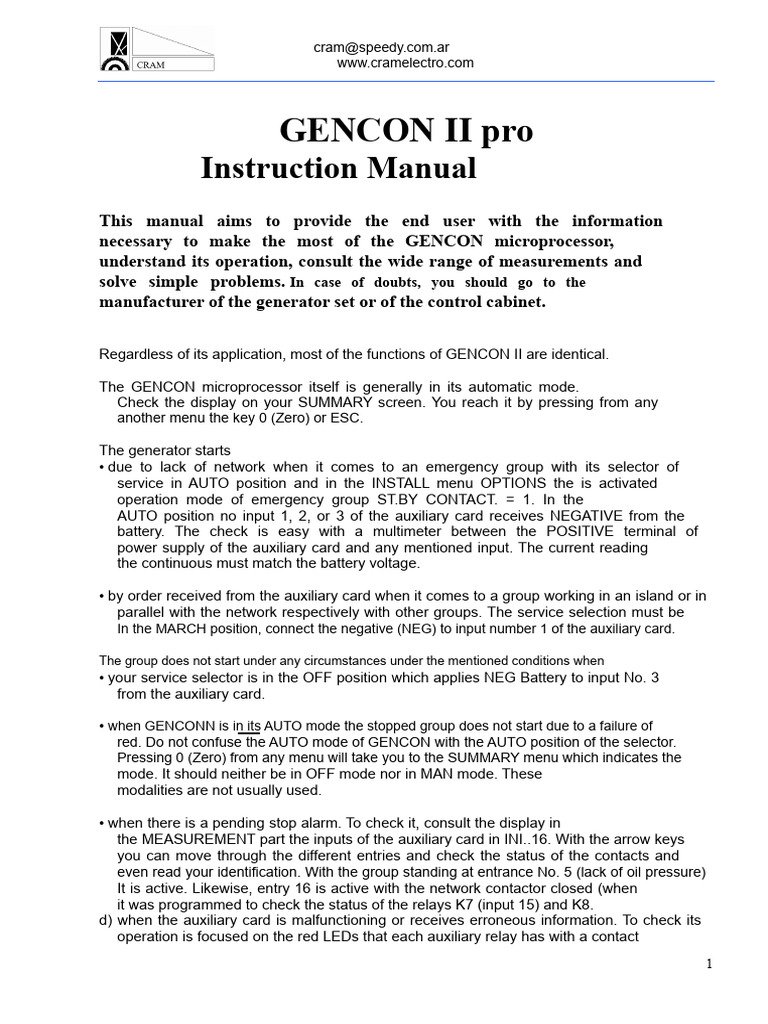 GENCON II Pro Instruction Manual | PDF | Phase (Waves) | Relay