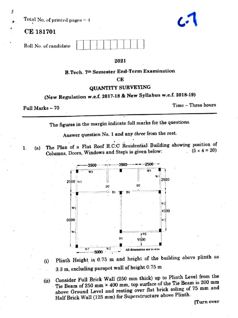 B.Tech Quantity Surveying Exam Paper | PDF | Depreciation | Building ...