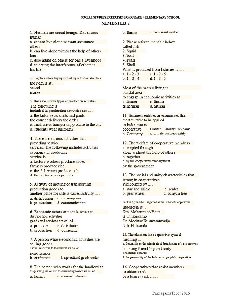 Grade 4 Social Studies Exercises | PDF | Cooperative | Goods