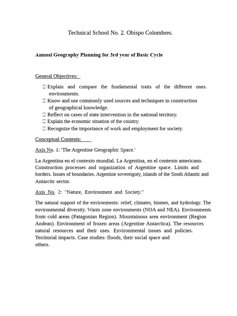 Planning and Program of Geography For The 3rd Year of Basic Cycle | PDF ...