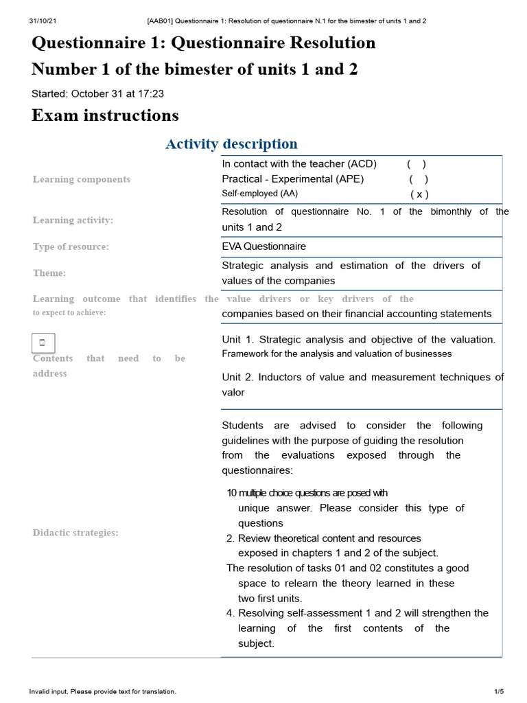Exam (AAB01) Questionnaire 1 - Resolution of Questionnaire N.1 of The ...