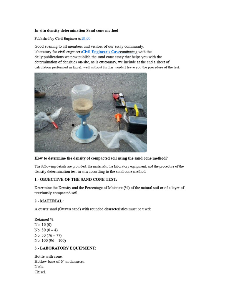Density in Site Sand Cone Method | PDF | Density