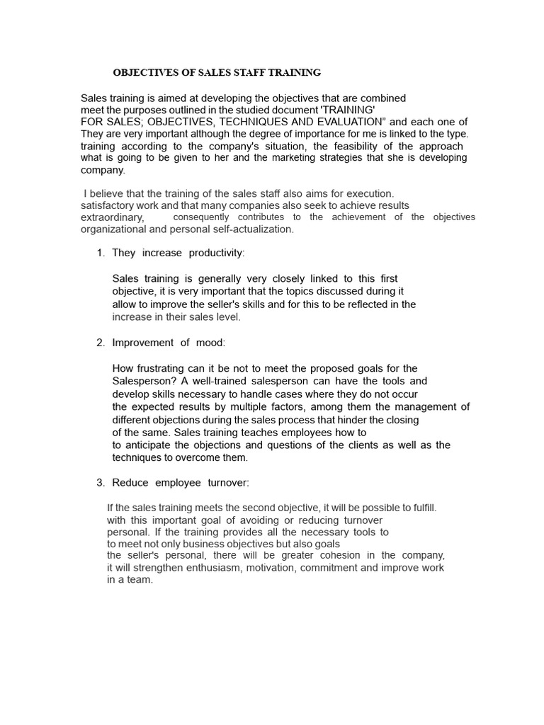 Sales Training Objectives | PDF | Sales | Goal