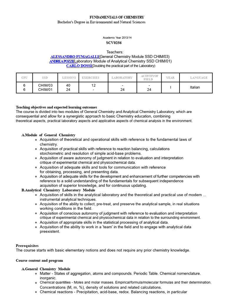 Chemistry Fundamentals Course Overview | PDF | Molecules | Chemical ...