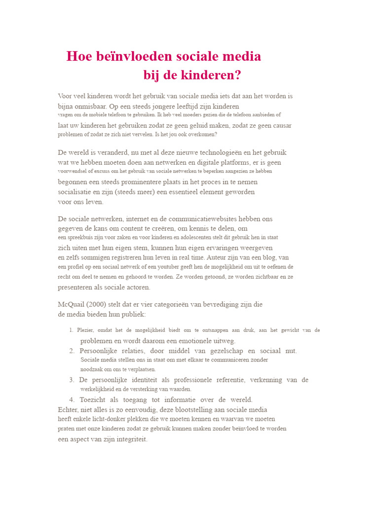 Hoe Beïnvloeden Sociale Media Kinderen? | PDF