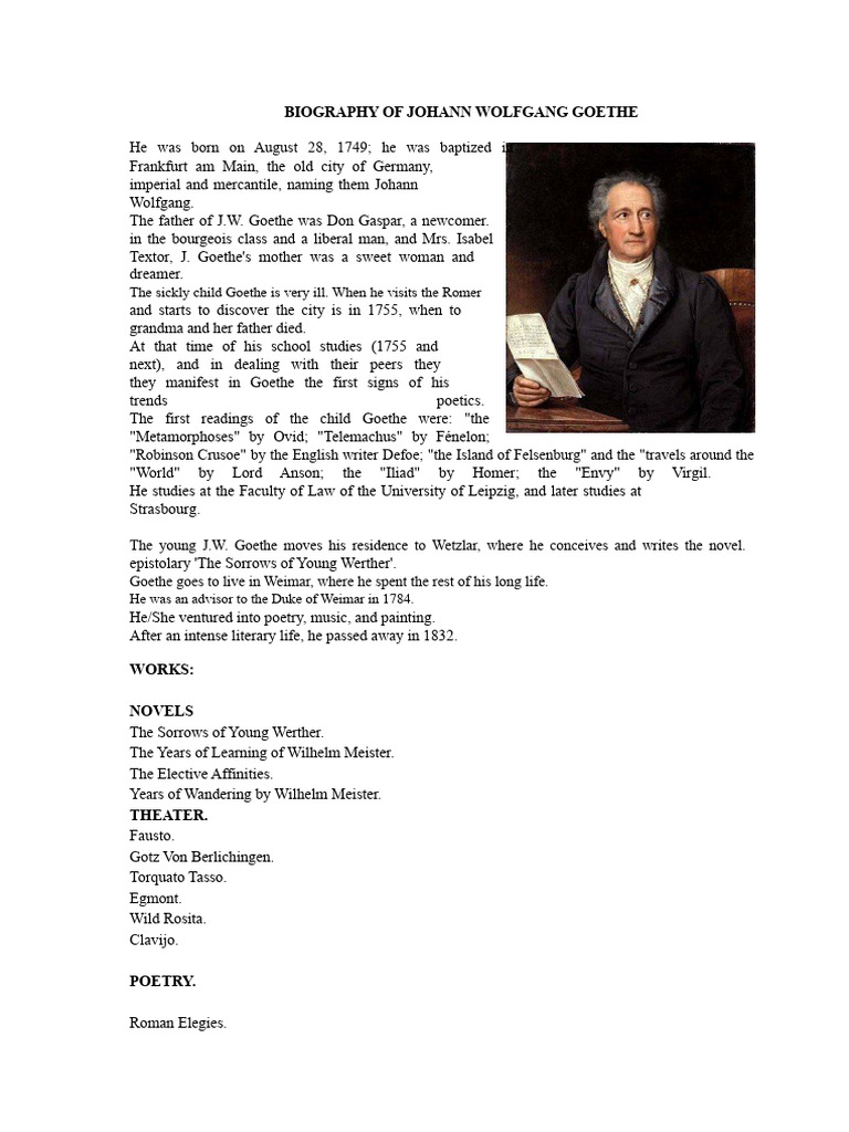 Biography of Johann Wolfgang Goethe | PDF | Johann Wolfgang Von Goethe