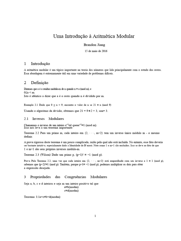 Introdução à Aritmética Modular | PDF | Aritmética | Matemática discreta