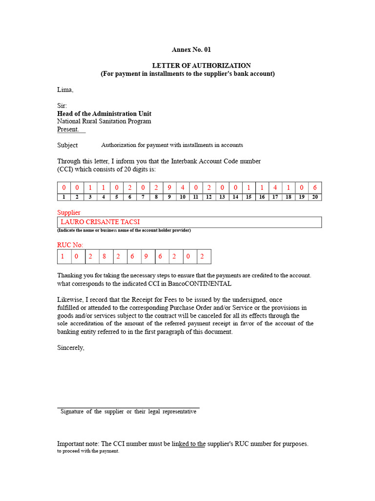 Authorization Letter Cci | PDF