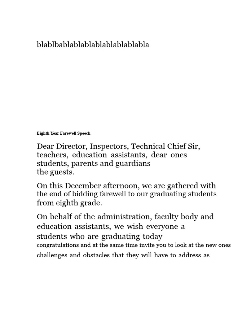 Farewell Graduation Speech Eighth Grade | PDF | Cognition | Behavior ...
