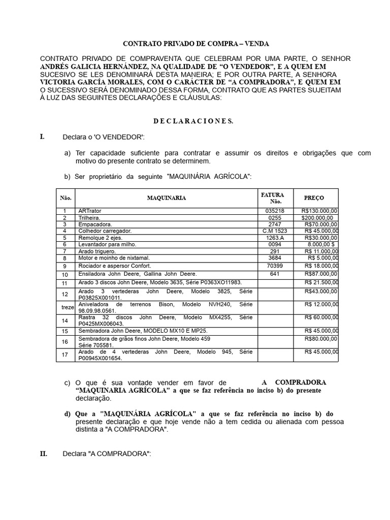 Exemplo de Contrato de Compra e Venda | PDF