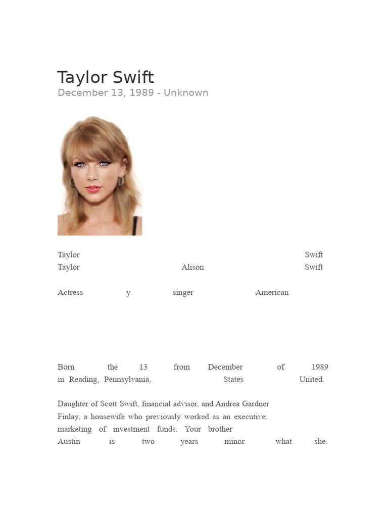Taylor Swift: Early Life and Career | PDF | Taylor Swift | Country Music