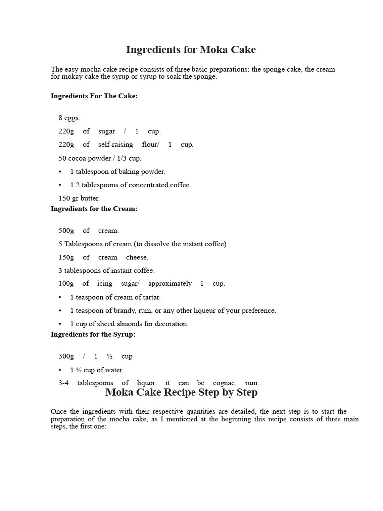 Moka Cake Ingredients | PDF | Cakes | Cooking