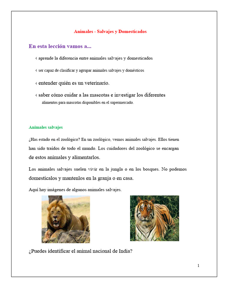 Animales Salvajes y Domesticados: Guía Básica | PDF | Domesticación ...