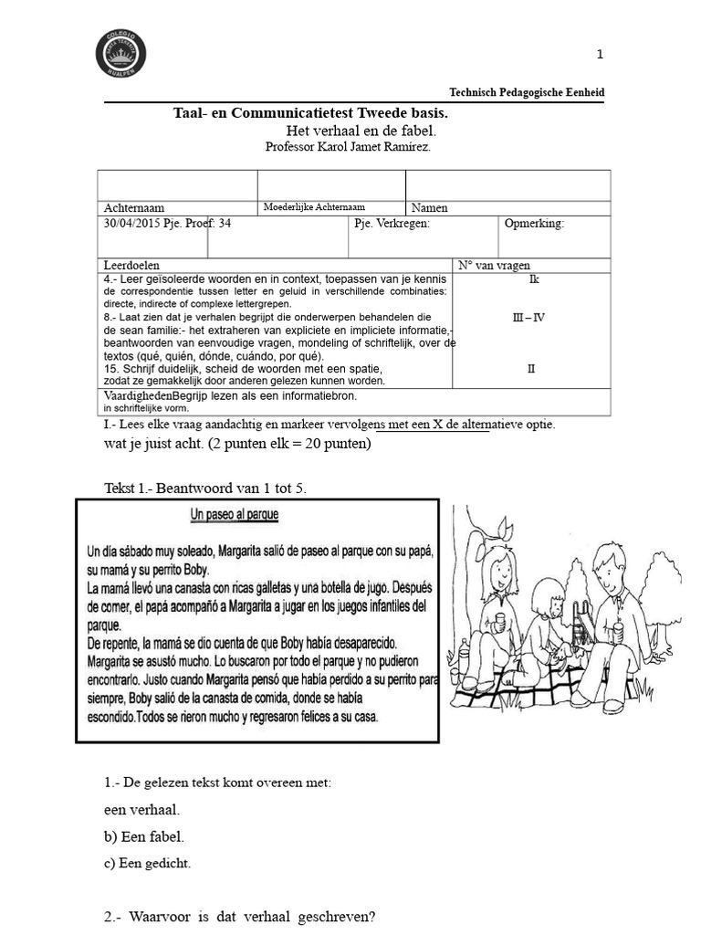 Proef Taal 2 Verhaal en Fabel | PDF