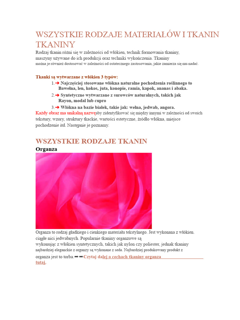Wszystkie Rodzaje Tkanin I Tkanin Tekstilnych | PDF