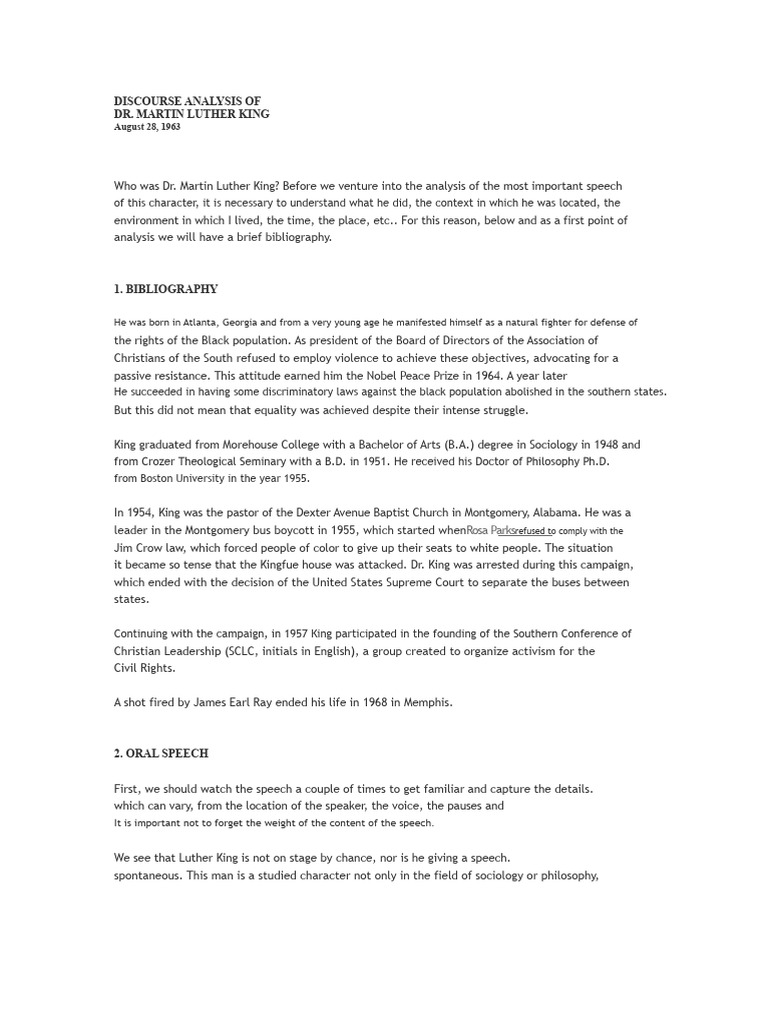 Analysis of The Discourse of Martin Luther King | PDF | Martin Luther ...