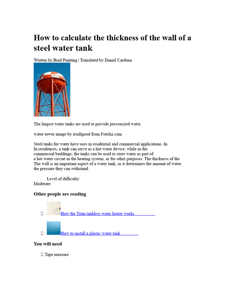 Calculate Steel Water Tank Wall Thickness | PDF | Density | Area
