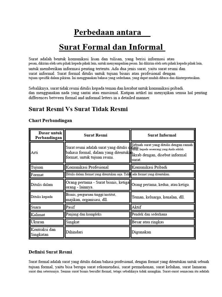 Perbedaan Surat Formal dan Informal | PDF