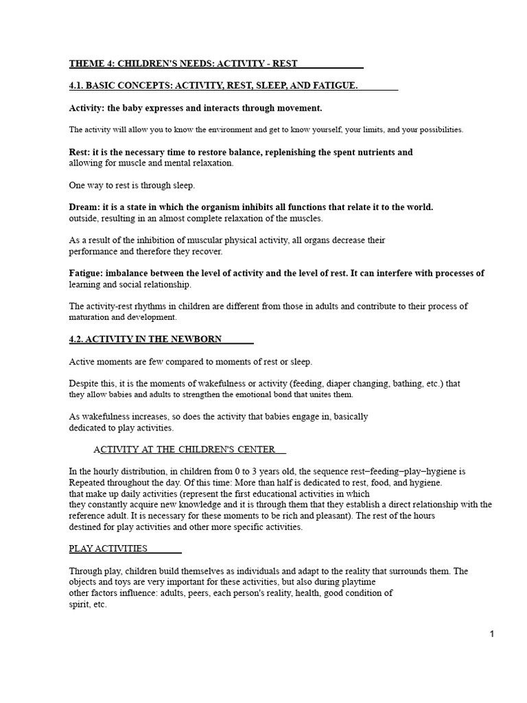 Children's Activity and Rest Needs | PDF | Sleep | Rapid Eye Movement Sleep