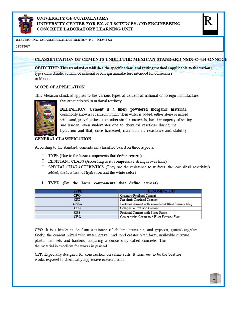 Classification of Cements Under The Mexican Standard NMX | PDF | Cement ...