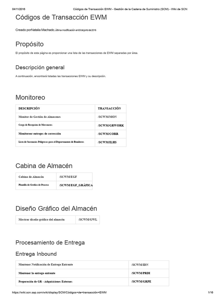 Códigos de transacción EWM - Gestión de la cadena de suministro (SCM) - Wiki SCN | PDF | Gestión ...