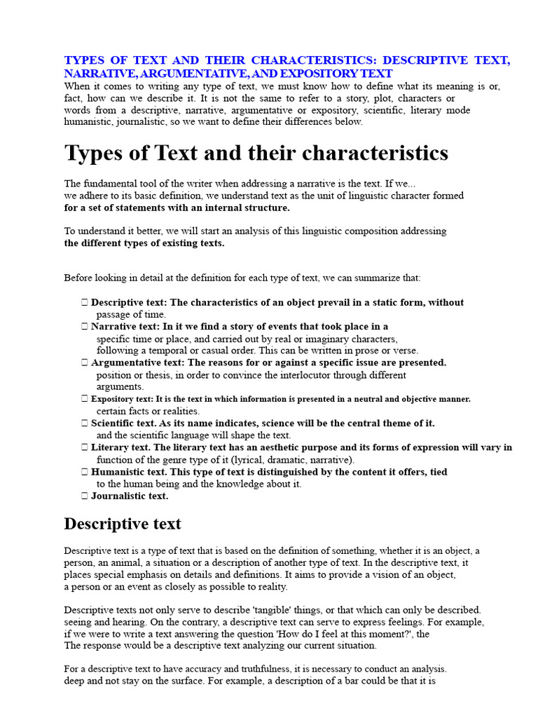 Types of Text and Their Characteristics | PDF | Narrative | Liberal ...