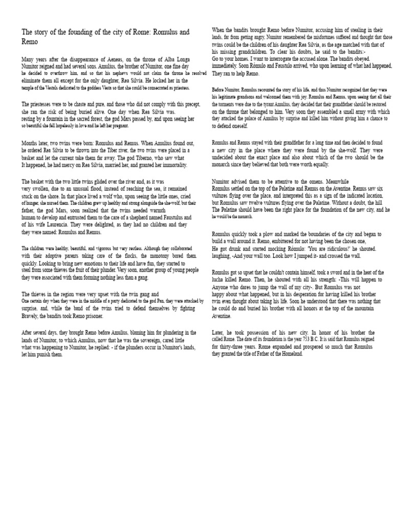 Myth of Romulus and Remus | PDF | Romulus And Remus | Roman Mythology