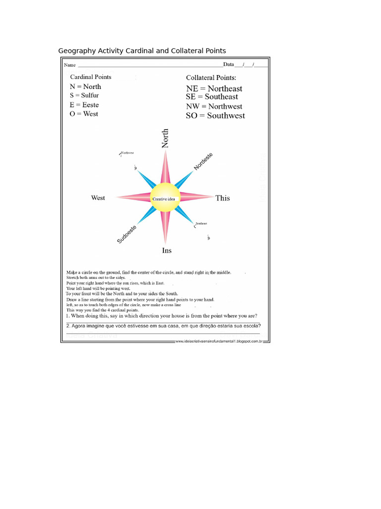 Geography Activity Cardinal and Intermediate Directions | PDF | Compass
