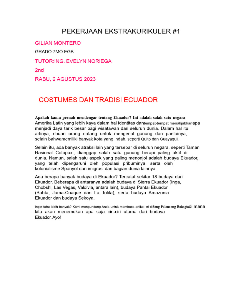Kebiasaan Dan Tradisi Ekuador | PDF