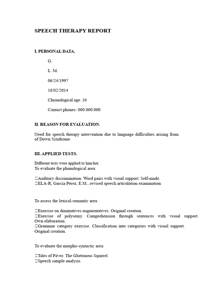 Speech Therapy Evaluation Report | PDF | Word | Speech