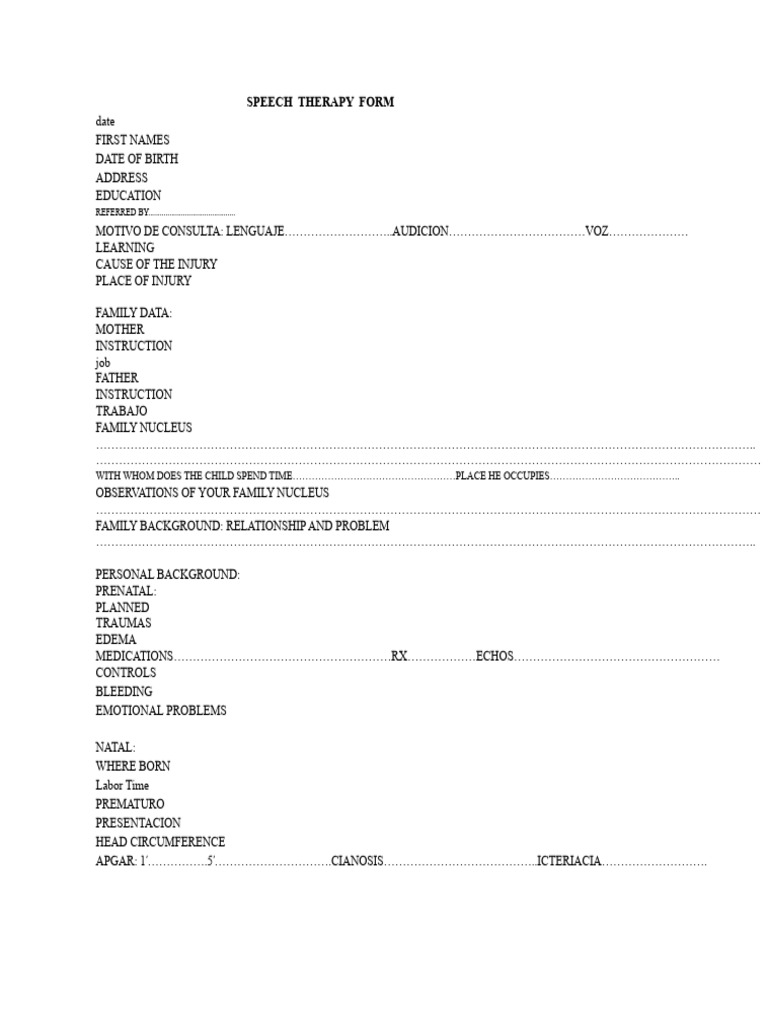 Speech Therapy Assessment Form | PDF | Medical Specialties | Diseases ...
