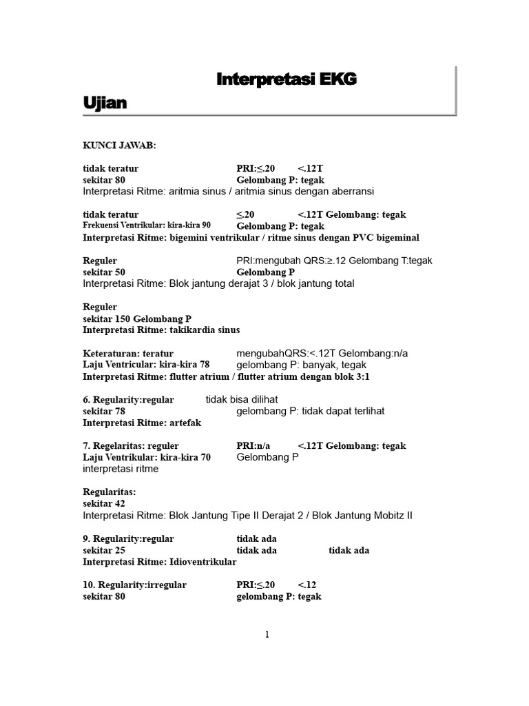 Jawaban Ujian Interpretasi EKG Dasar | PDF