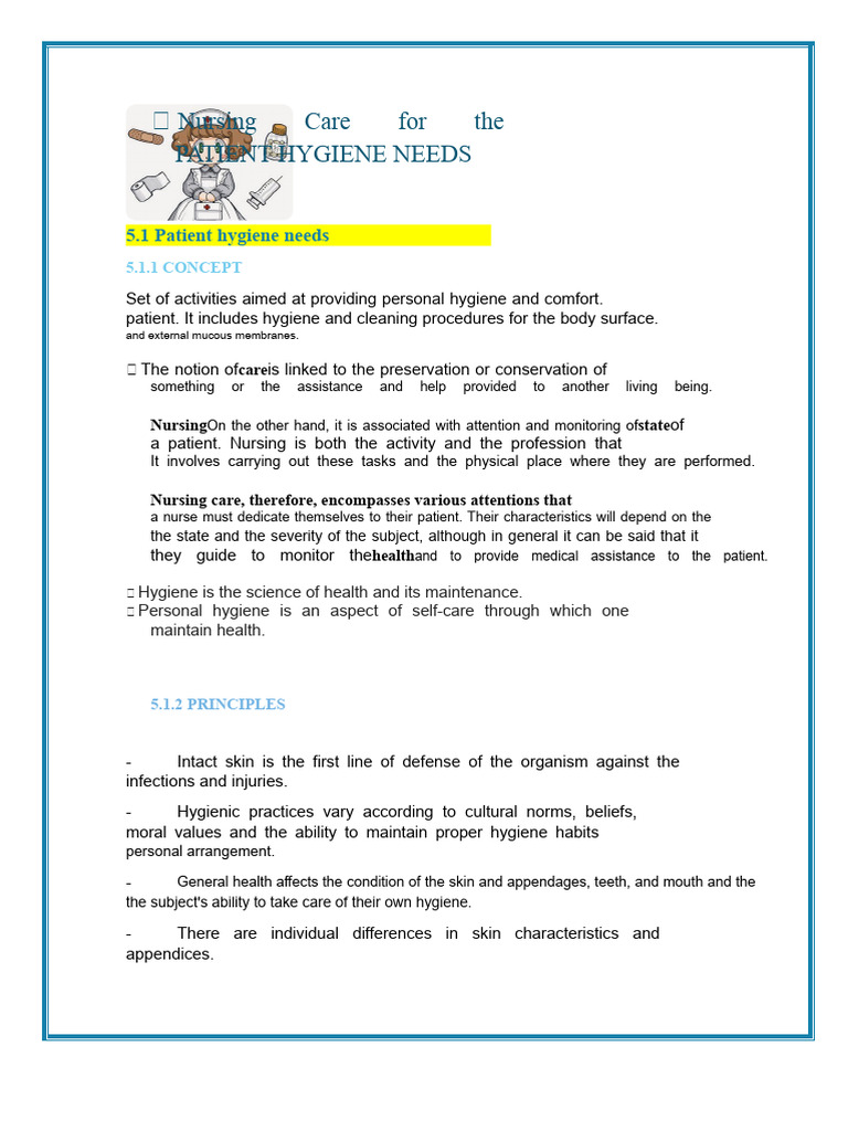 Nursing Care For The Hygiene Needs of The Patient | PDF | Shaving | Hygiene