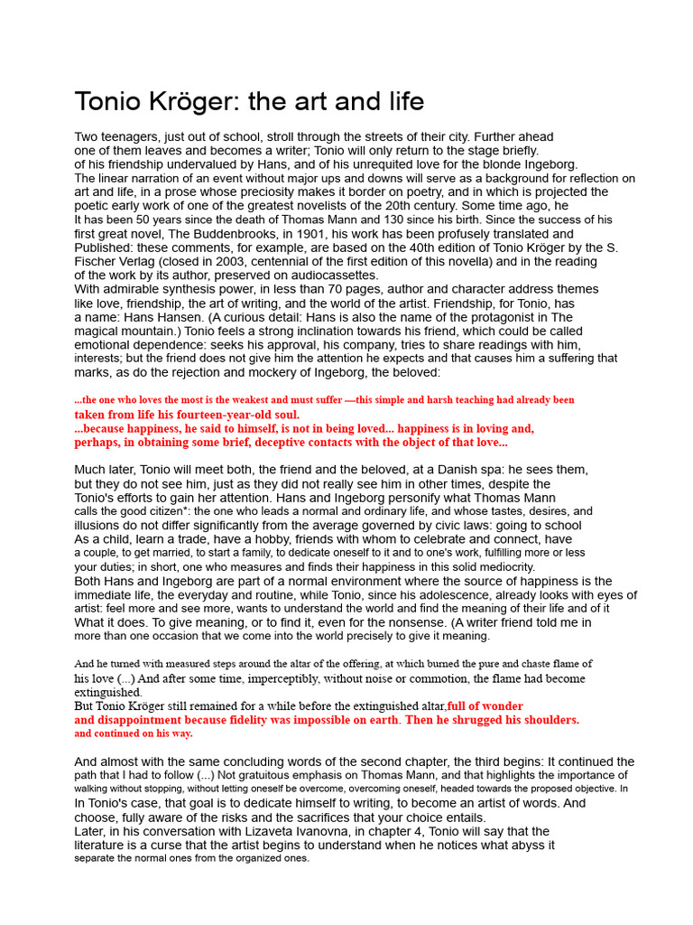 Tonio Kröger, Thomas Mann | PDF | Happiness | Novels